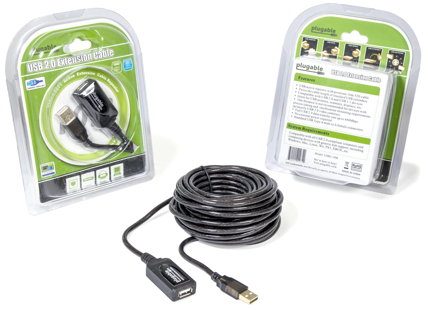 Plugable USB 2.0 Active Extension Cable (10m/32′) ~ Plugable Technologies