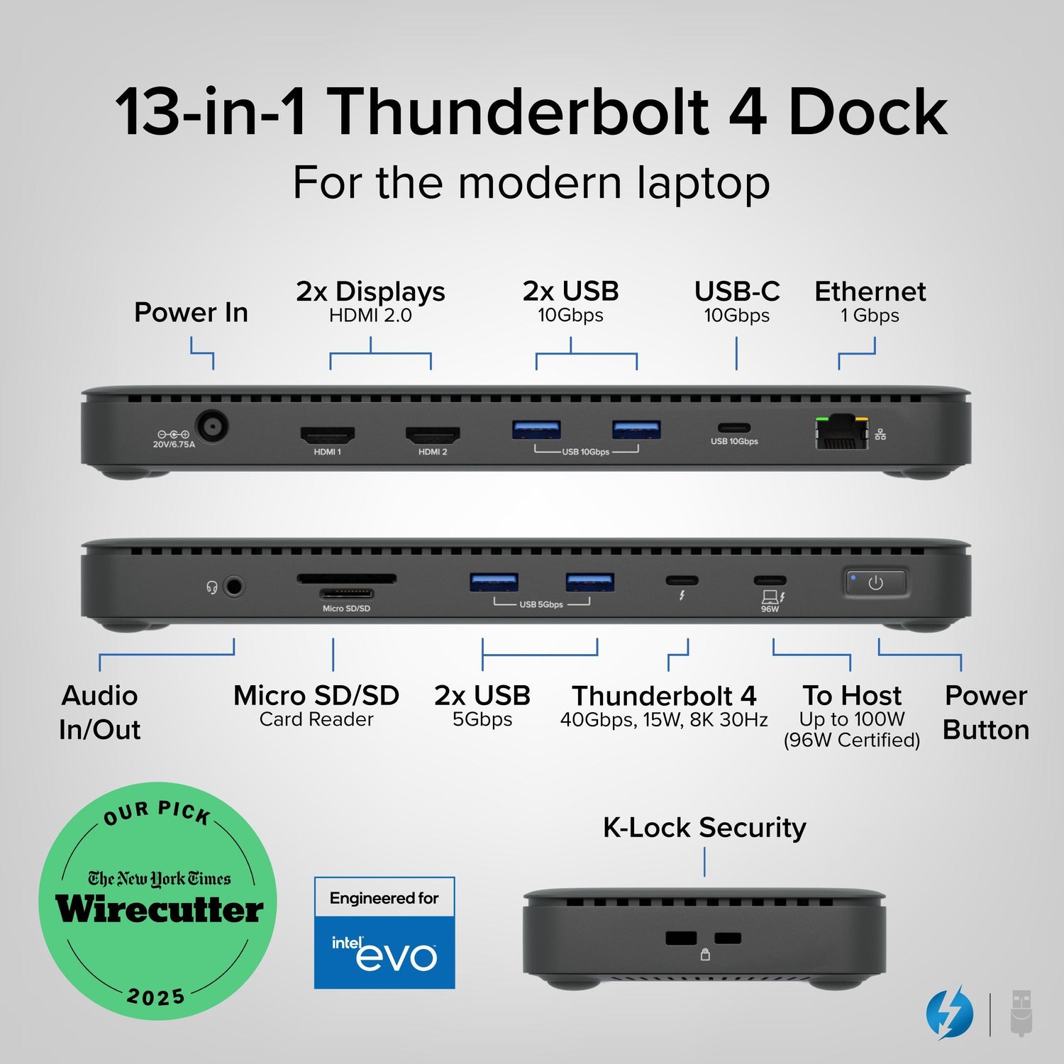 Plugable Thunderbolt 4 Dock for 4K Dual Monitors or Single 8K, 100W La ...