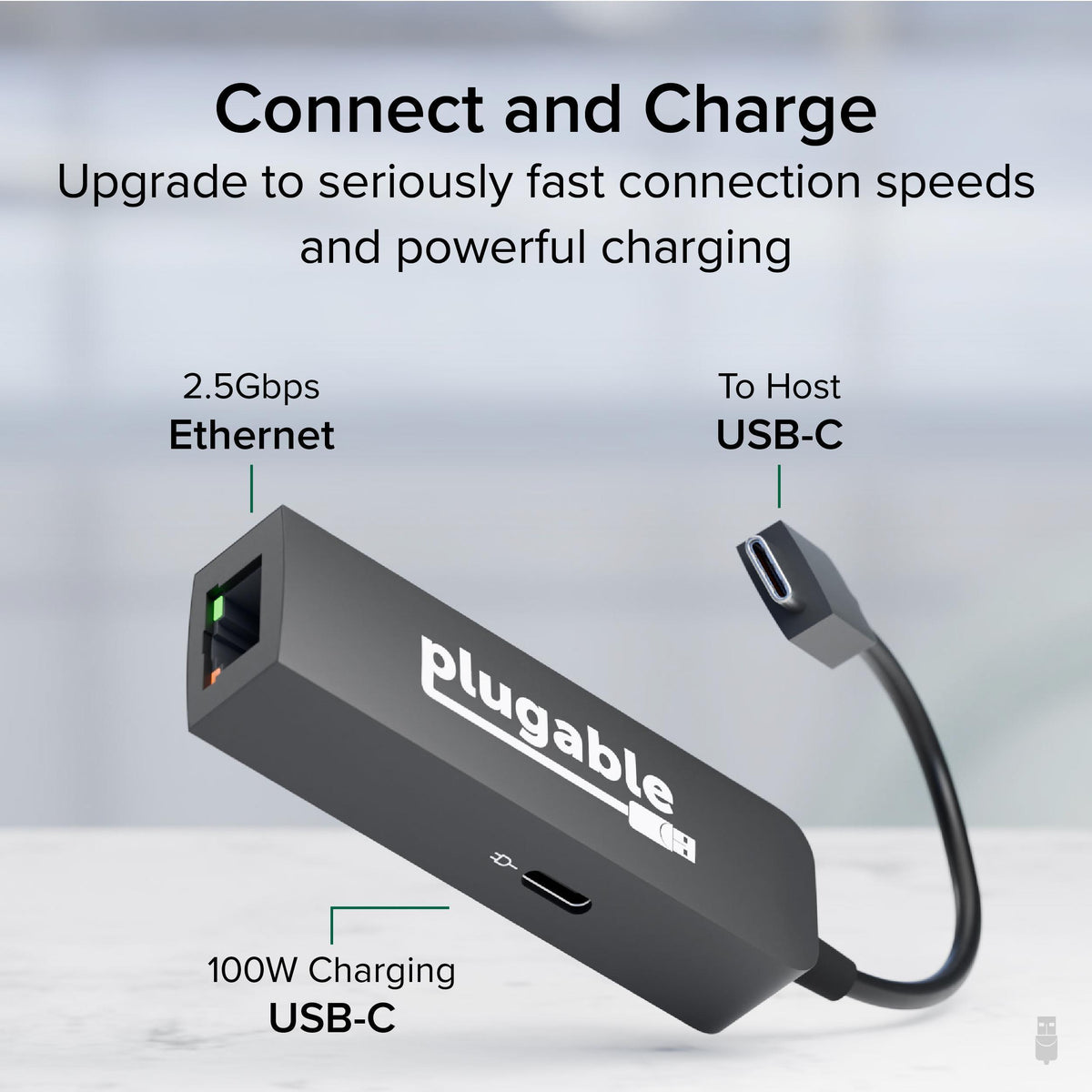 Plugable USB-C to 2.5 Gbps Ethernet Adapter with 100W USB-C Charging ...