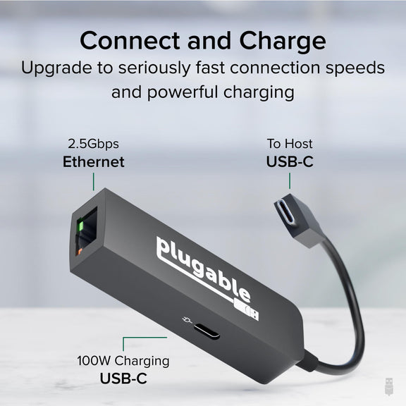 Plugable USB-C to 2.5 Gbps Ethernet Adapter with 100W USB-C Charging ...