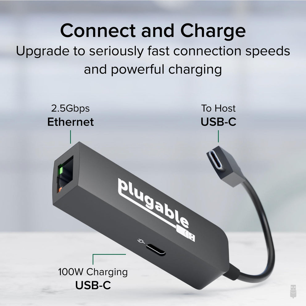 Plugable USB-C to 2.5 Gbps Ethernet Adapter with 100W USB-C Charging ...