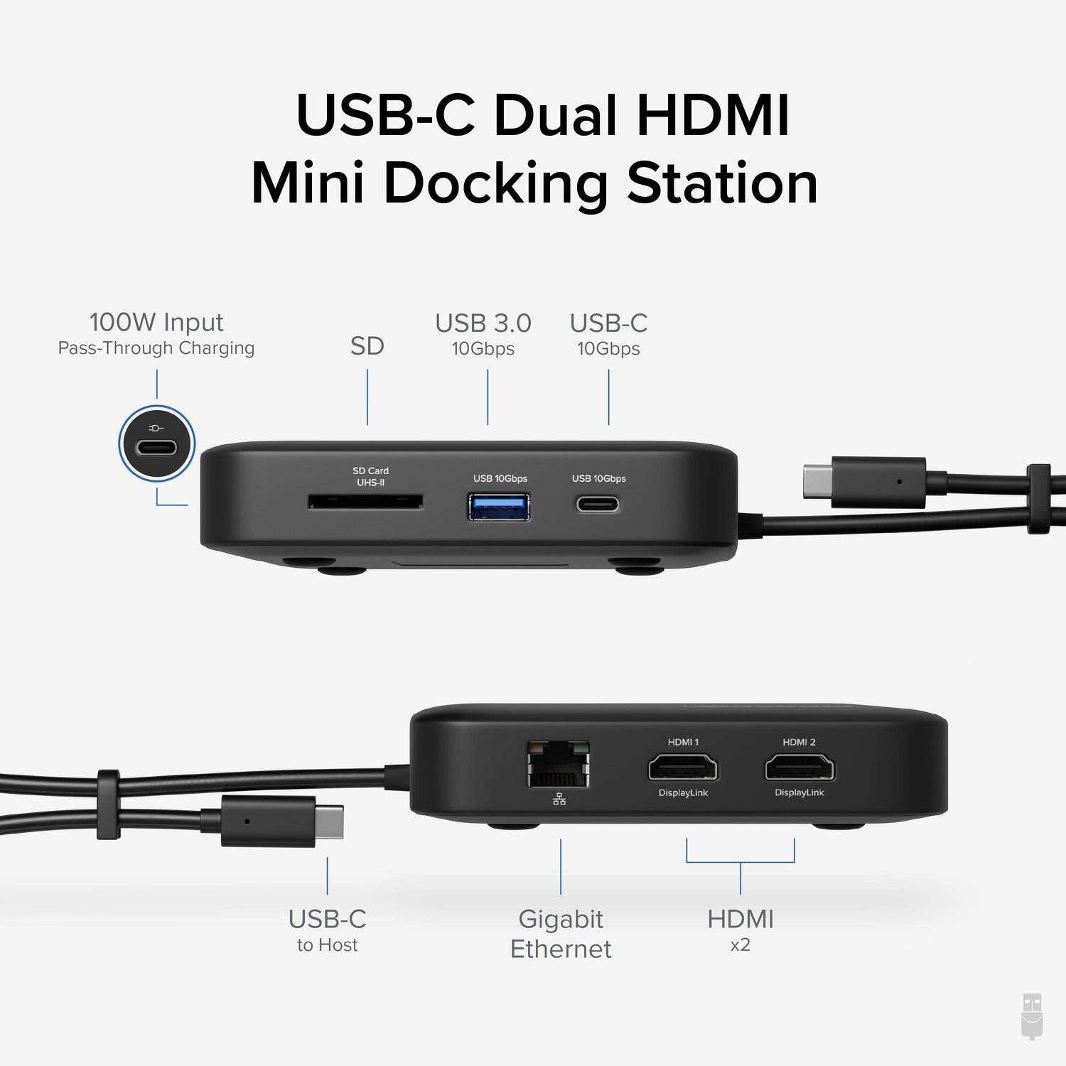 Plugable USB-C Dual HDMI Docking Station, 100W Pass Through Charging ...