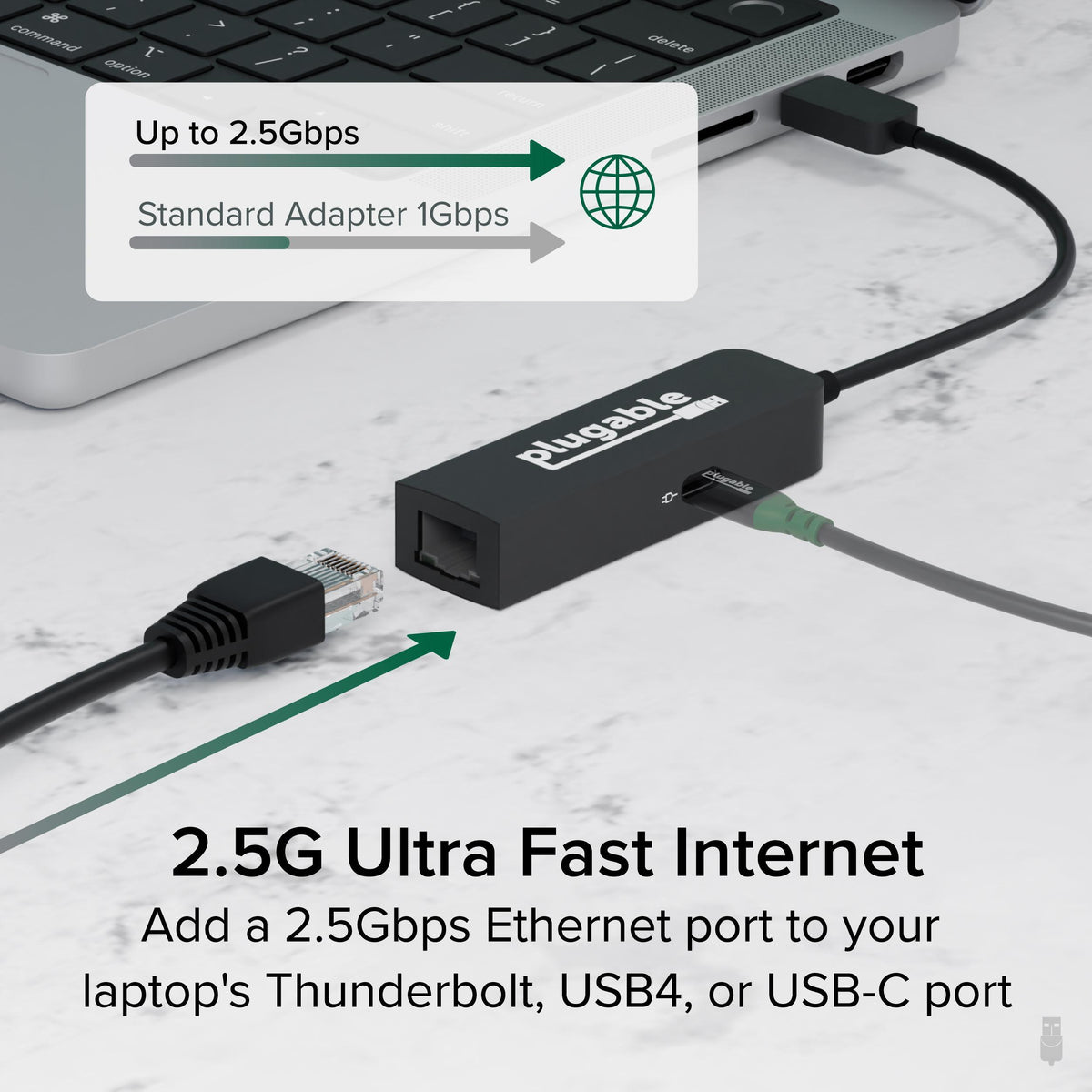 Plugable USB-C to 2.5 Gbps Ethernet Adapter with 100W USB-C Charging ...
