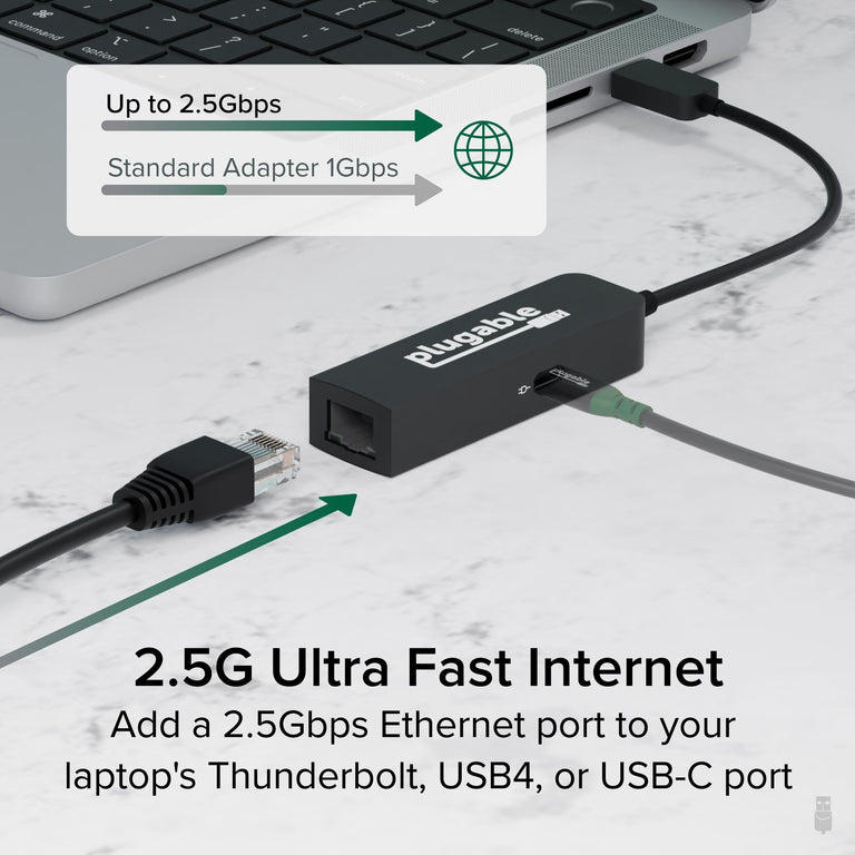 Plugable USB-C to 2.5 Gbps Ethernet Adapter with 100W USB-C Charging ...
