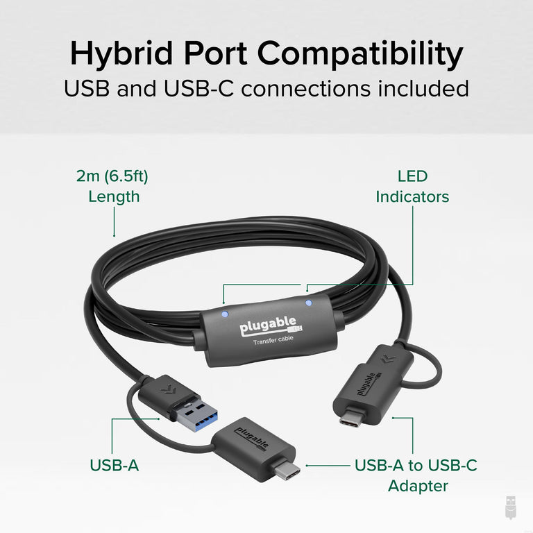 Plugable USB Data Transfer Cable with USB-C Adapters, 6.6ft ~ Plugable ...