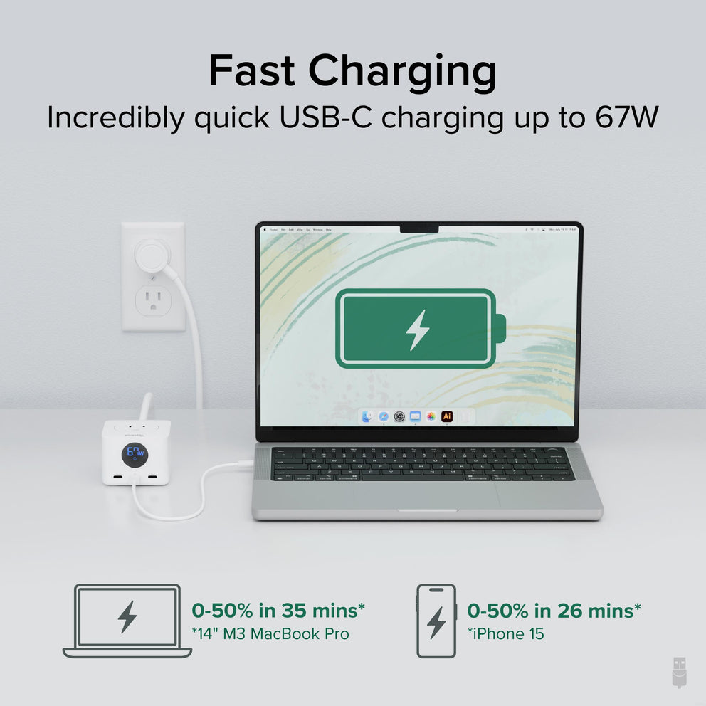 Plugable Power Strip and USB C Charging Station with Power Meter, 67W ...