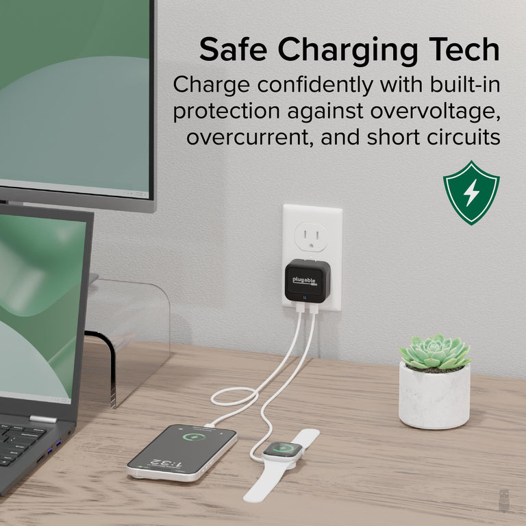 Plugable Dual USB-C Fast Charger, 40W - Black ~ Plugable Technologies