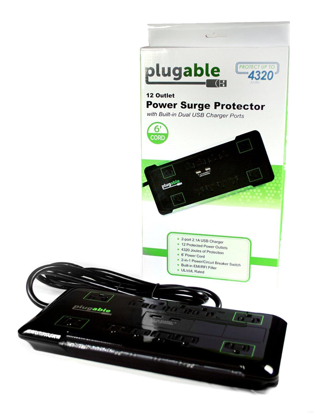 Plugable 12-Outlet Power Strip with 2-Port USB Charger ~ Plugable ...