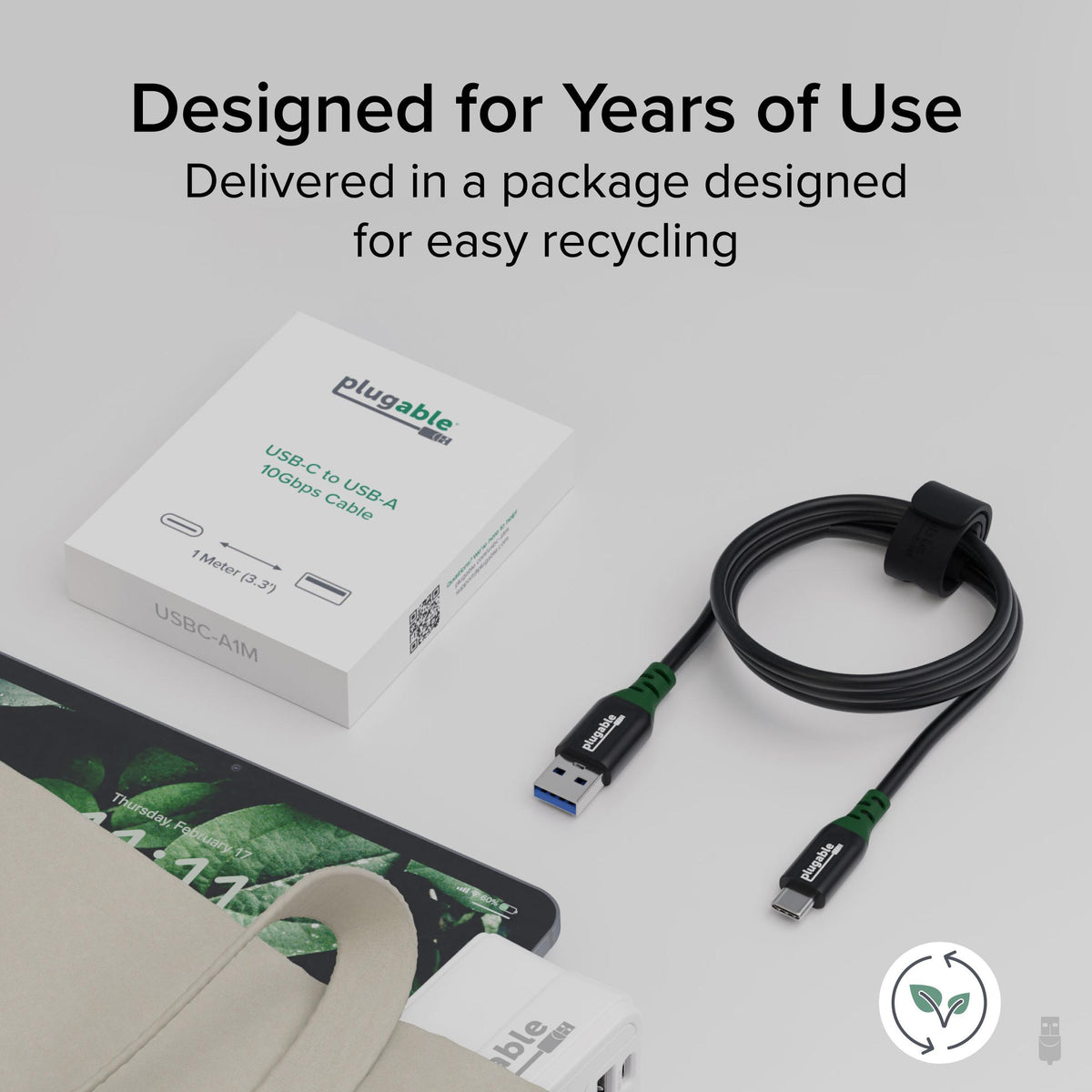 Plugable USB C to USB A Cable for Data and Charging (3.3ft / 1m ...