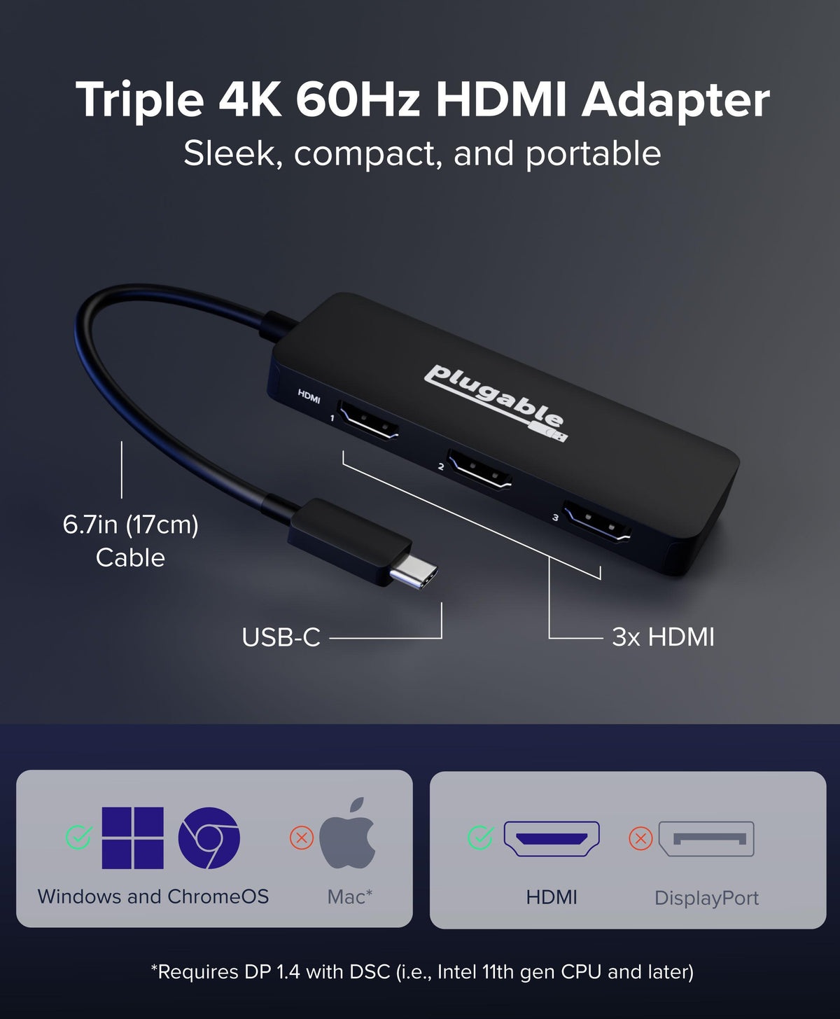 Plugable USB-C to HDMI Adapter for Triple Monitors ~ Plugable Technologies
