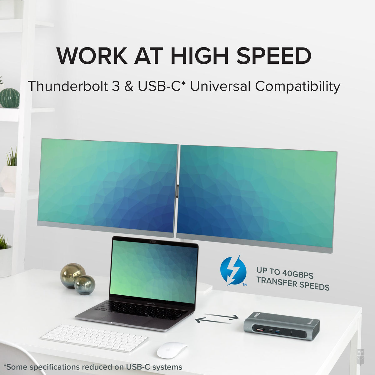 Plugable Thunderbolt™ and USB-C Dual Monitor Docking Station, 96W Lapt ...