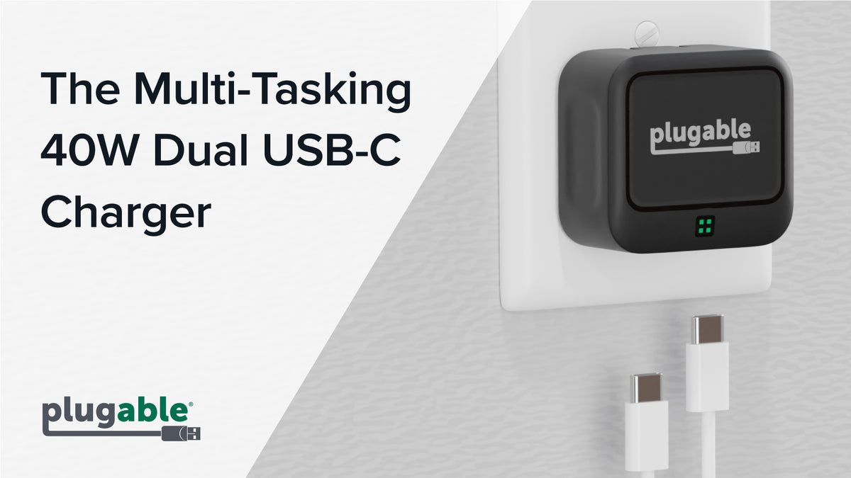 Plugable Dual USB-C Fast Charger, 40W - Black ~ Plugable Technologies