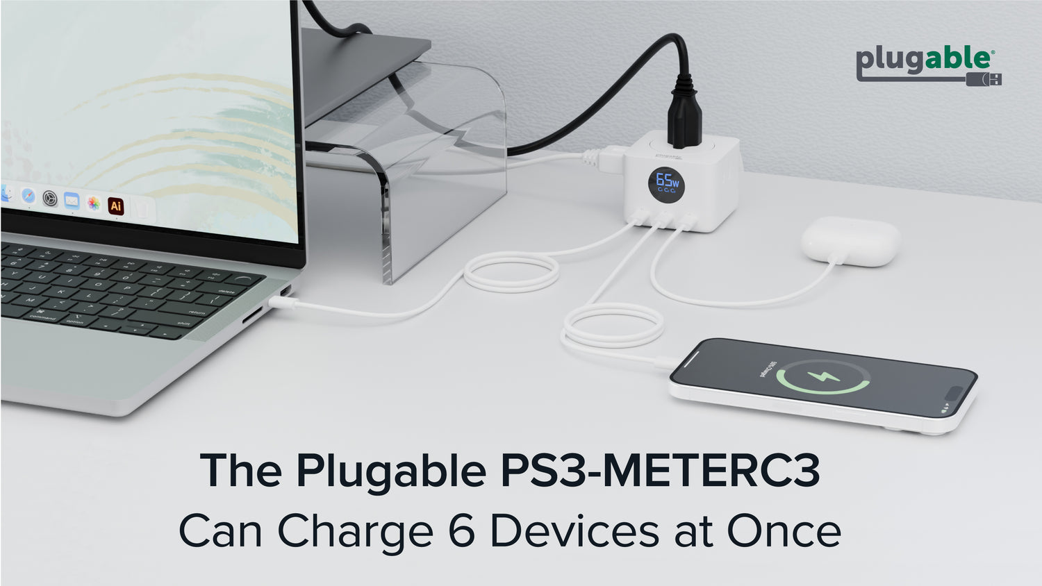 Plugable Power Strip and USB C Charging Station with Power Meter, 67W ...