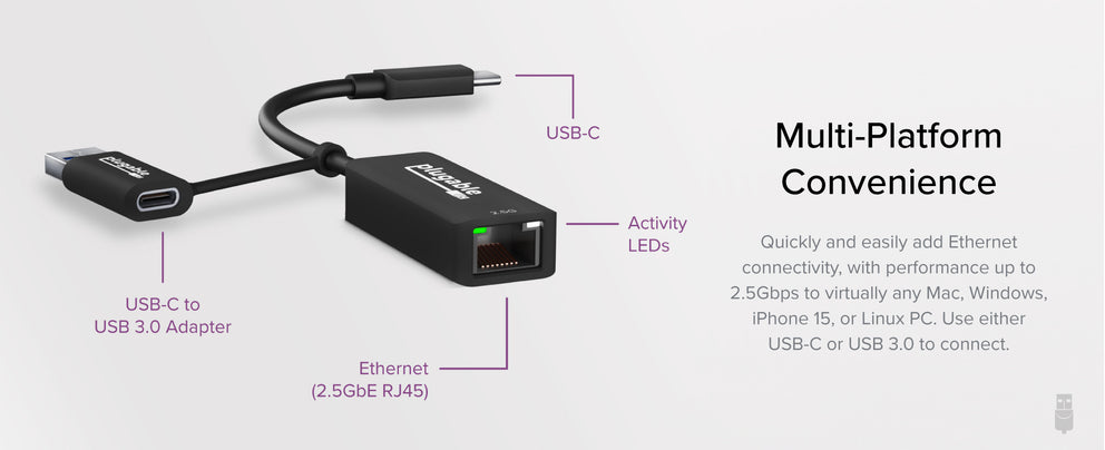 Plugable 2.5G USB-C and USB to Ethernet Adapter ~ Plugable Technologies