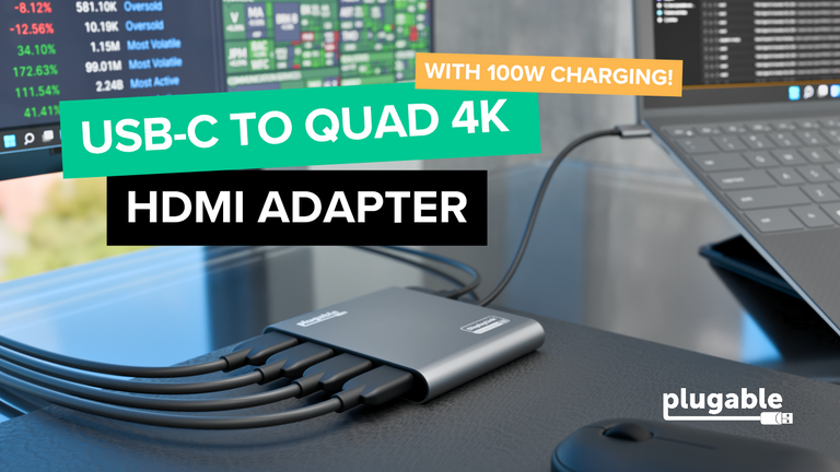 Plugable USB-C Quad 4K HDMI Graphics Adapter With up to 100W USB-C PD ...