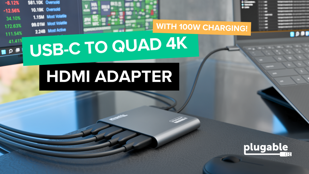 Plugable USB-C Quad 4K HDMI Graphics Adapter With up to 100W USB-C PD ...