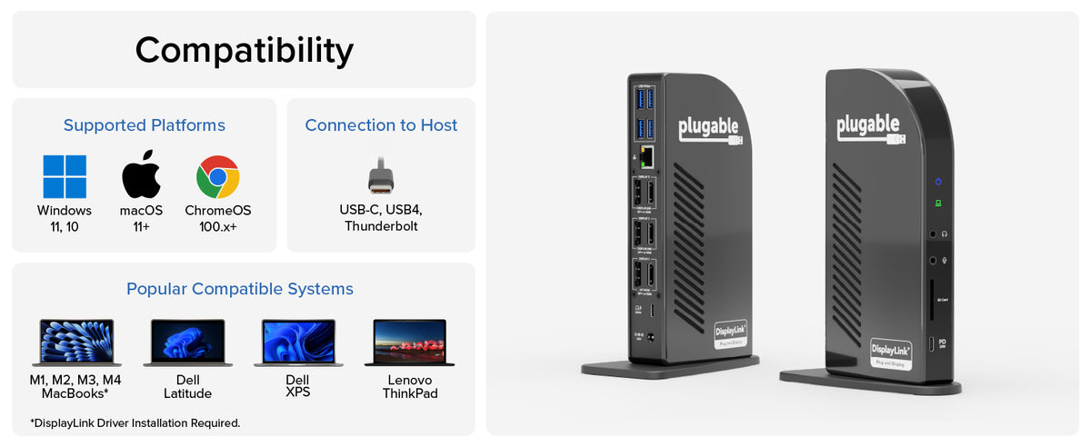 Plugable USB-C Triple 4K Display Docking Station with DisplayLink USB ...