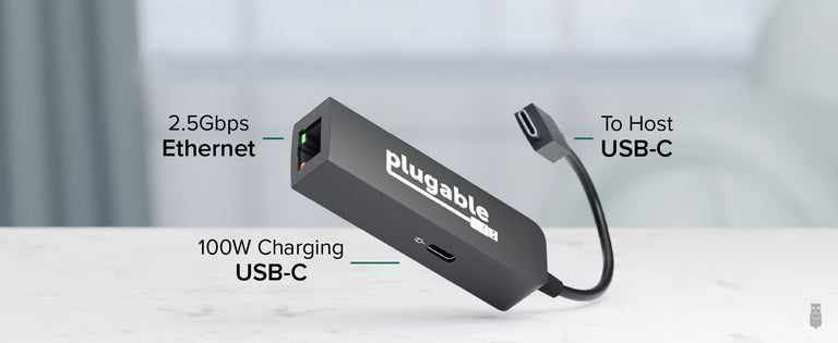 Plugable USB-C to 2.5 Gbps Ethernet Adapter with 100W USB-C Charging ...