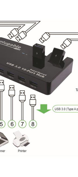 Plugable USB 3.0 10-Port Hub with 50W Power Adapter ~ Plugable Technologies