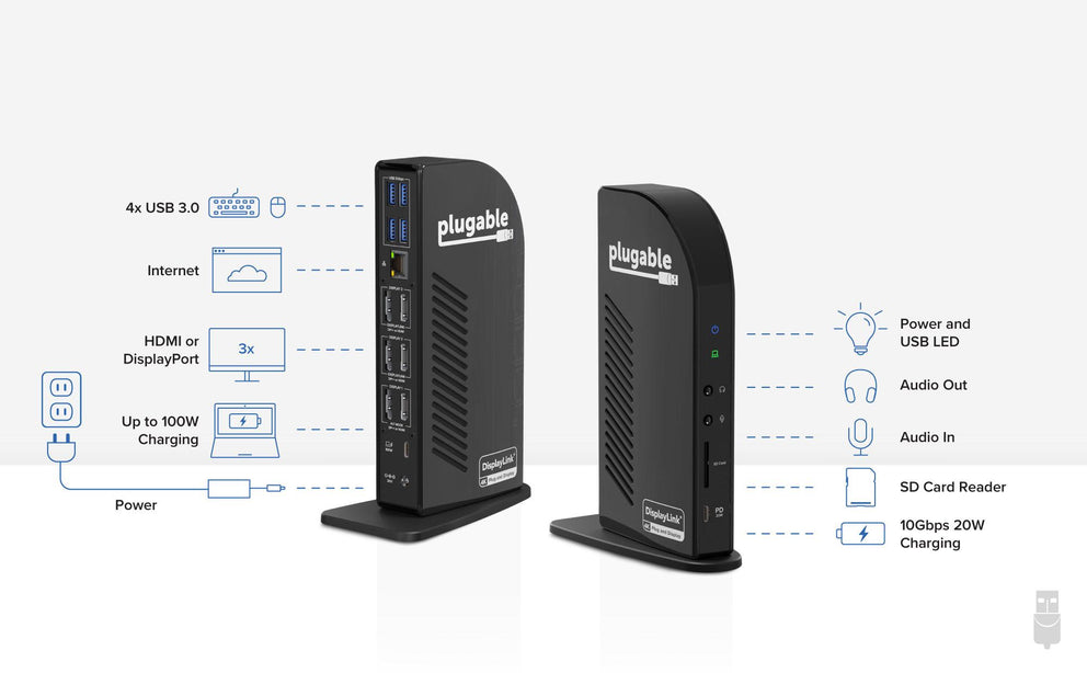 Plugable USB-C Triple 4K Display Docking Station with DisplayLink USB ...