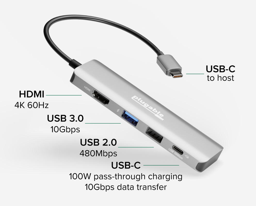 Plugable 4-in-1 USB-C Hub with 4K HDMI, 100W Charging ~ Plugable ...