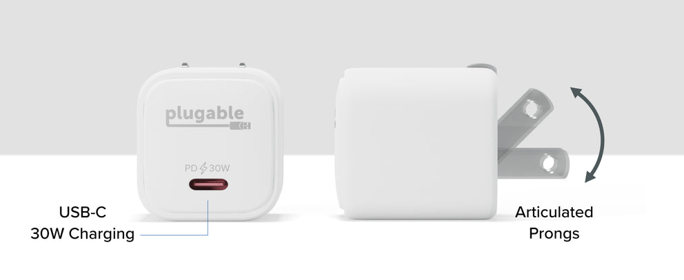 Plugable GaN USB-C Charger Block, 30W - White ~ Plugable Technologies