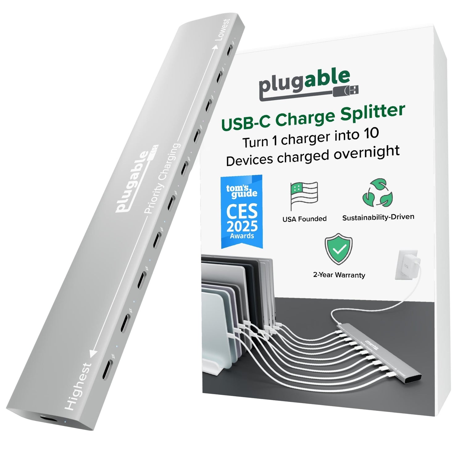 Plugable 10 Port USB-C Charging Station, 100W Priority Charging ...
