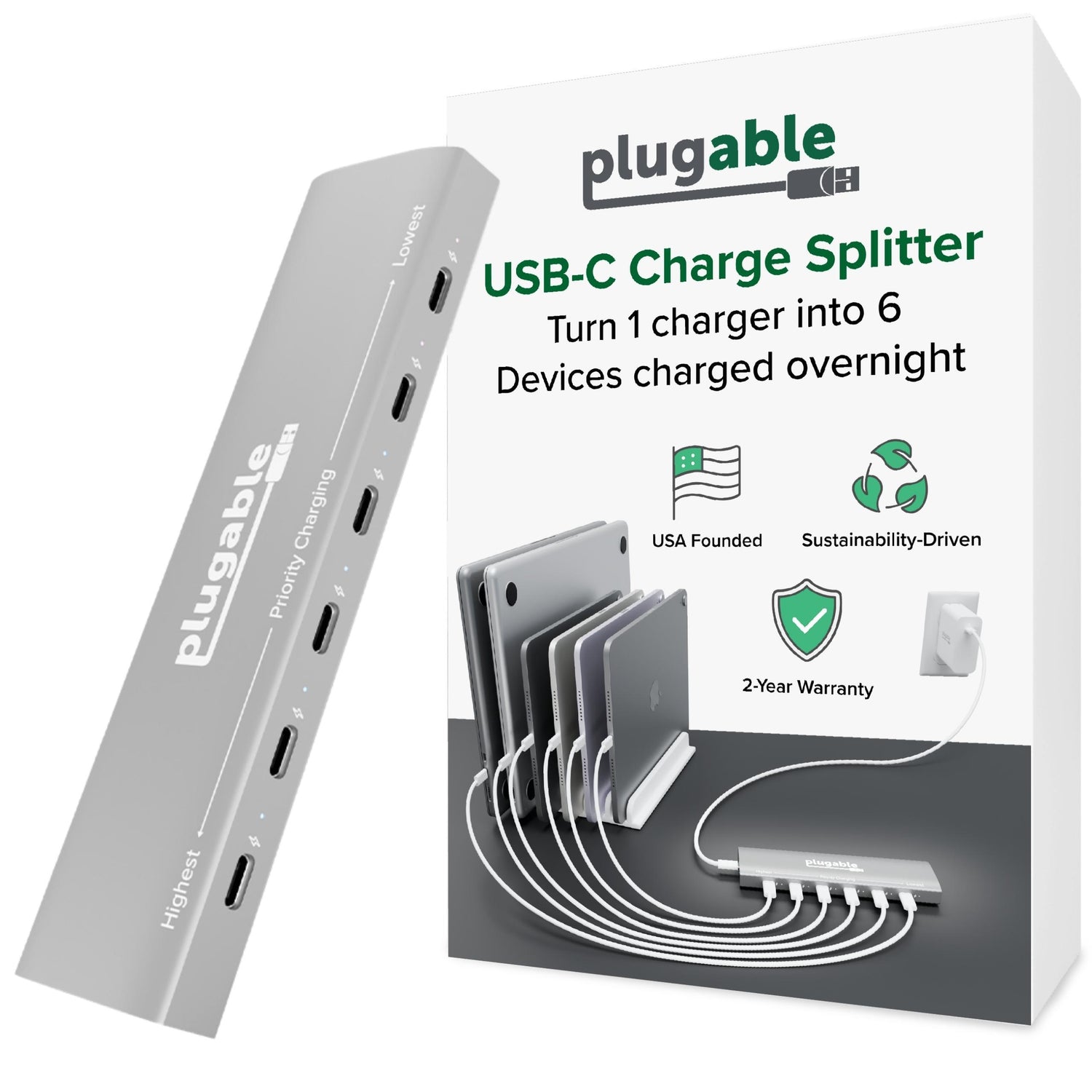 Plugable 6 Port USB-C Charging Station, 100W Priority Charging ...