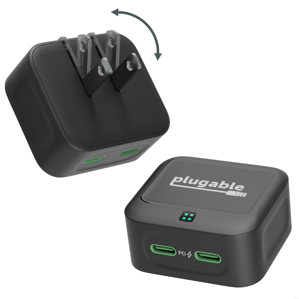 Plugable Dual USB-C Fast Charger, 40W - Black ~ Plugable Technologies