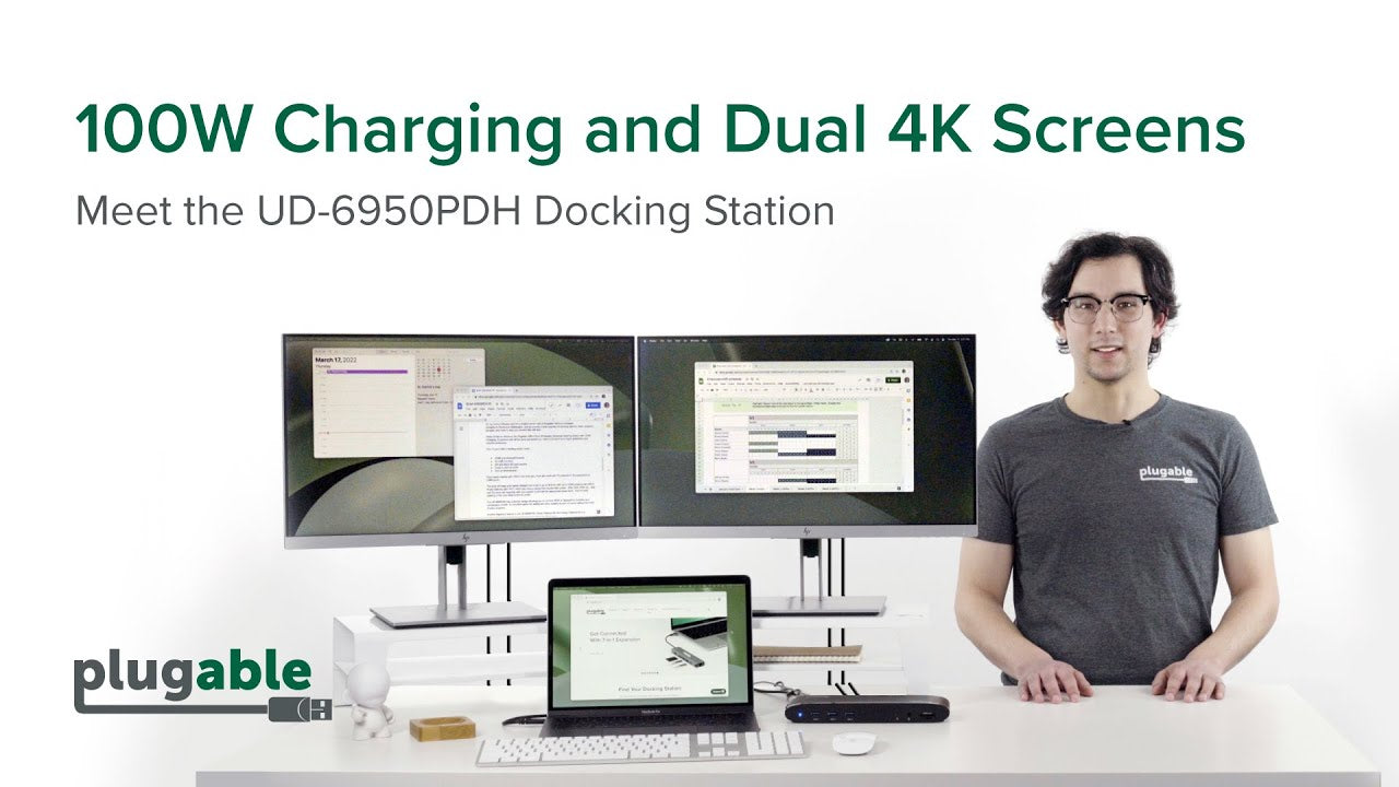 Plugable USB-C Docking Station, Dual 4K Monitors, 100W Laptop Charging ...
