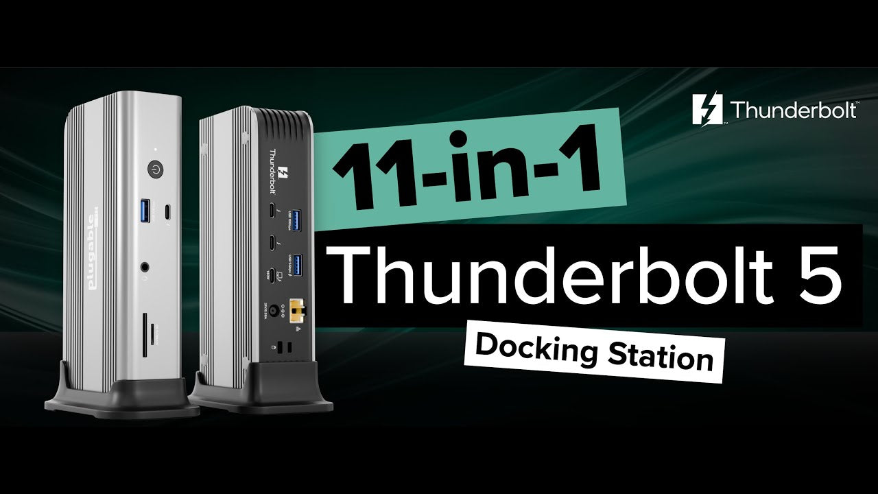Plugable Thunderbolt 5 Dock with 3x Thunderbolt 5 Ports, 140W Laptop C ...