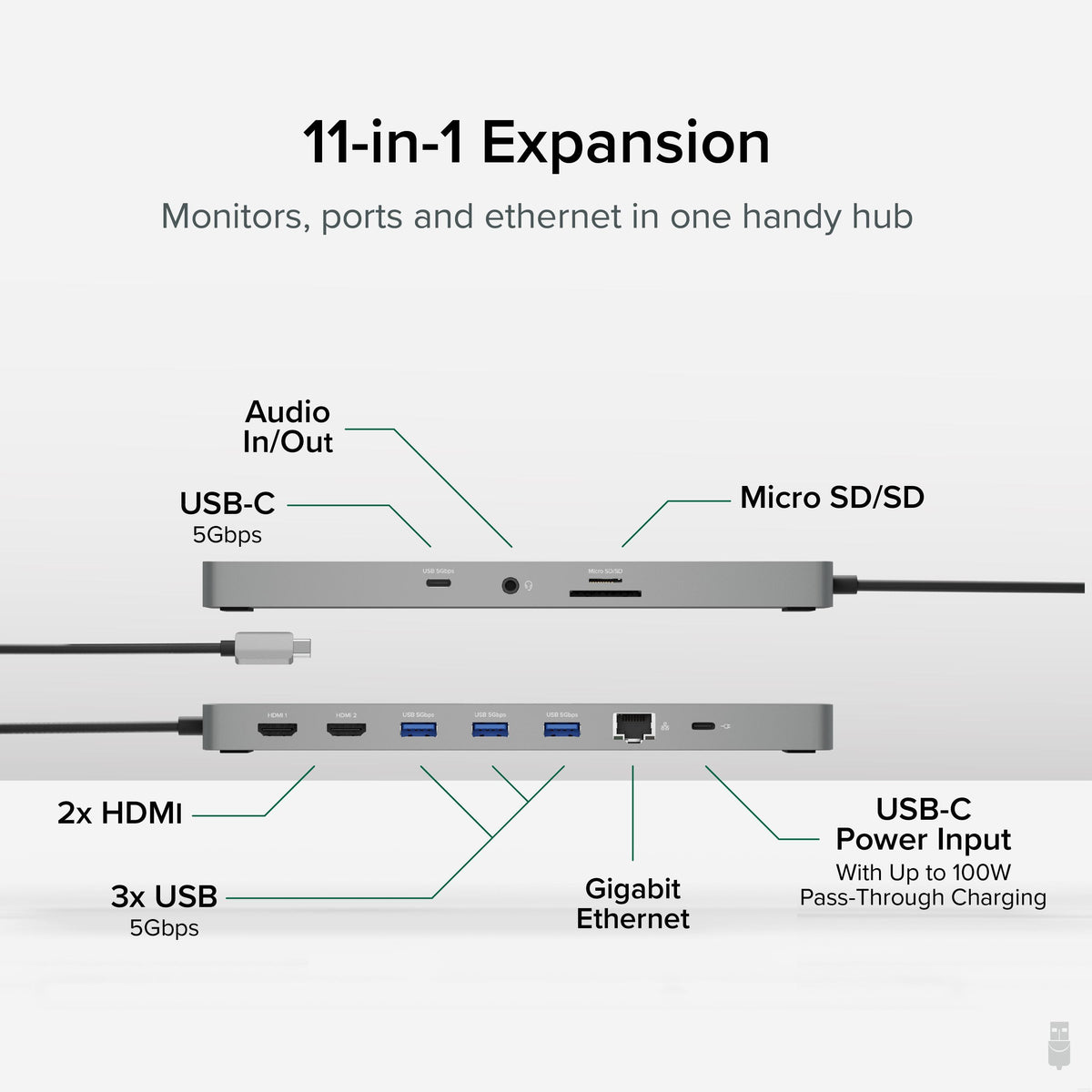 Plugable 11-in-1 USB-C Hub, 100W USB-C Pass-through, Laptop Docking St ~ Plugable Technologies