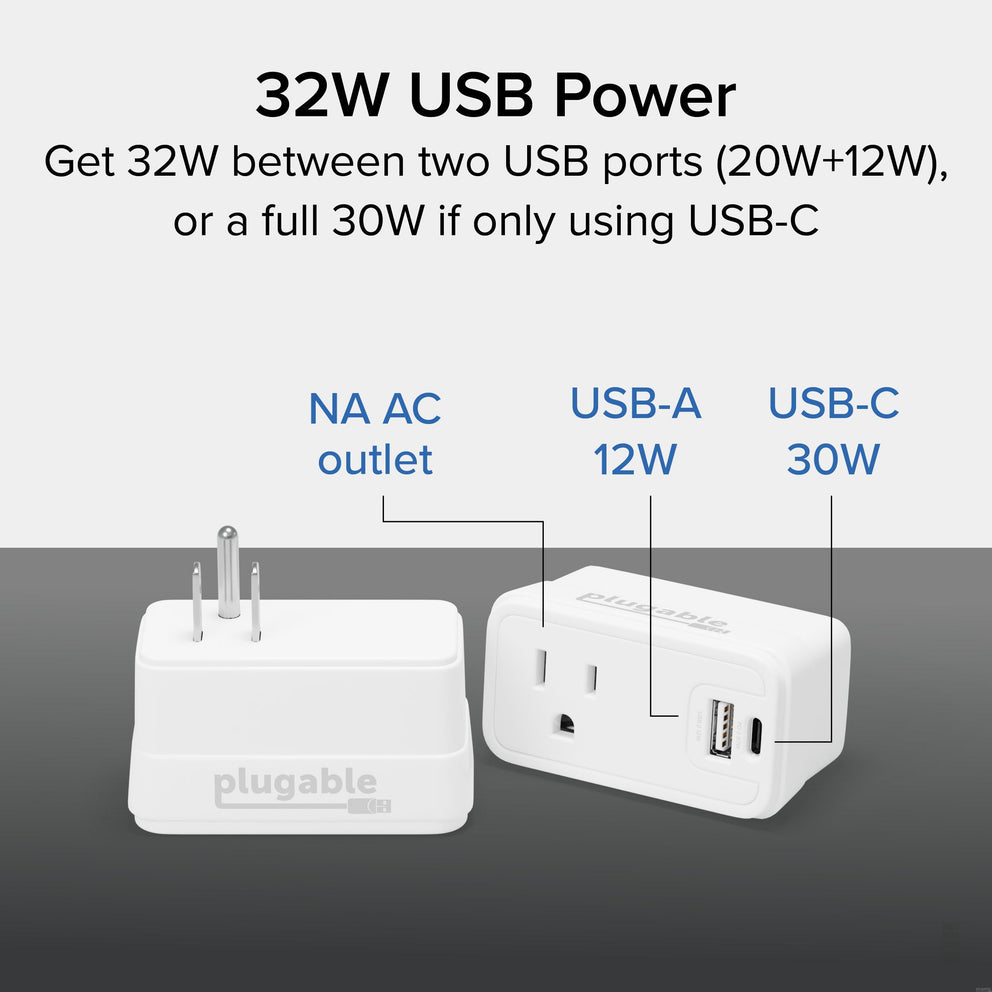 Plugable Outlet Extender with USB and USB-C Charger ~ Plugable Technologies