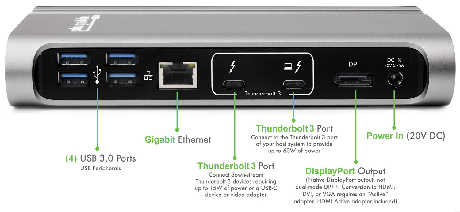 Plugable TBT3-UDV Thunderbolt™ 3 Dock with Host Charging (Supports Single HDMI or DisplayPort ...