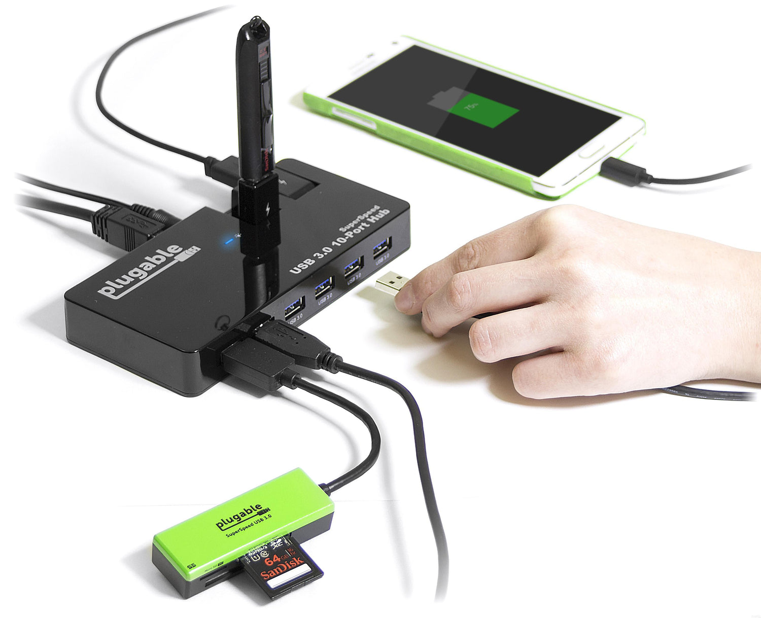 Plugable USB 3.0 10-Port Hub with 50W Power Adapter ~ Plugable Technologies