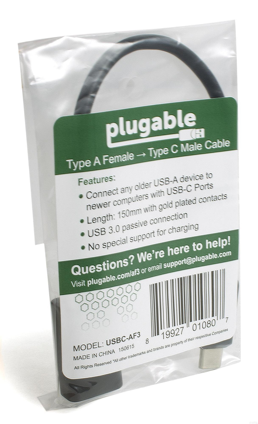 Plugable USB 3.0 Passive Type-A to Type-C Cable (150 mm/6 in cable ...
