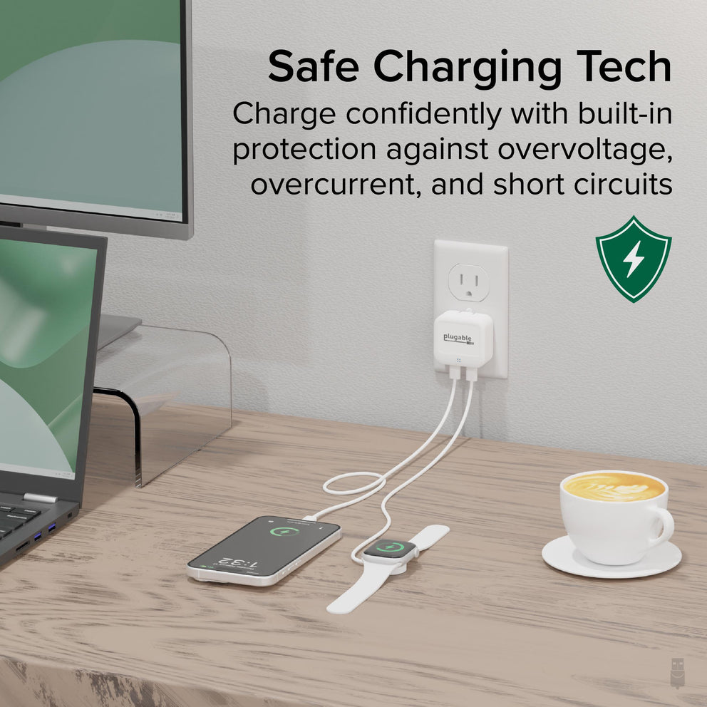 Plugable Dual USB-C Fast Charger, 40W - White ~ Plugable Technologies