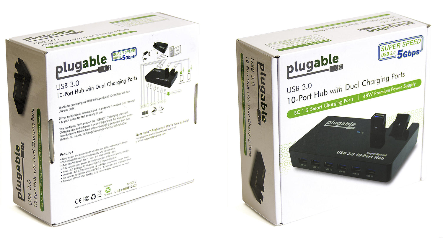 Plugable USB 3.0 10-Port Hub with 50W Power Adapter ~ Plugable Technologies