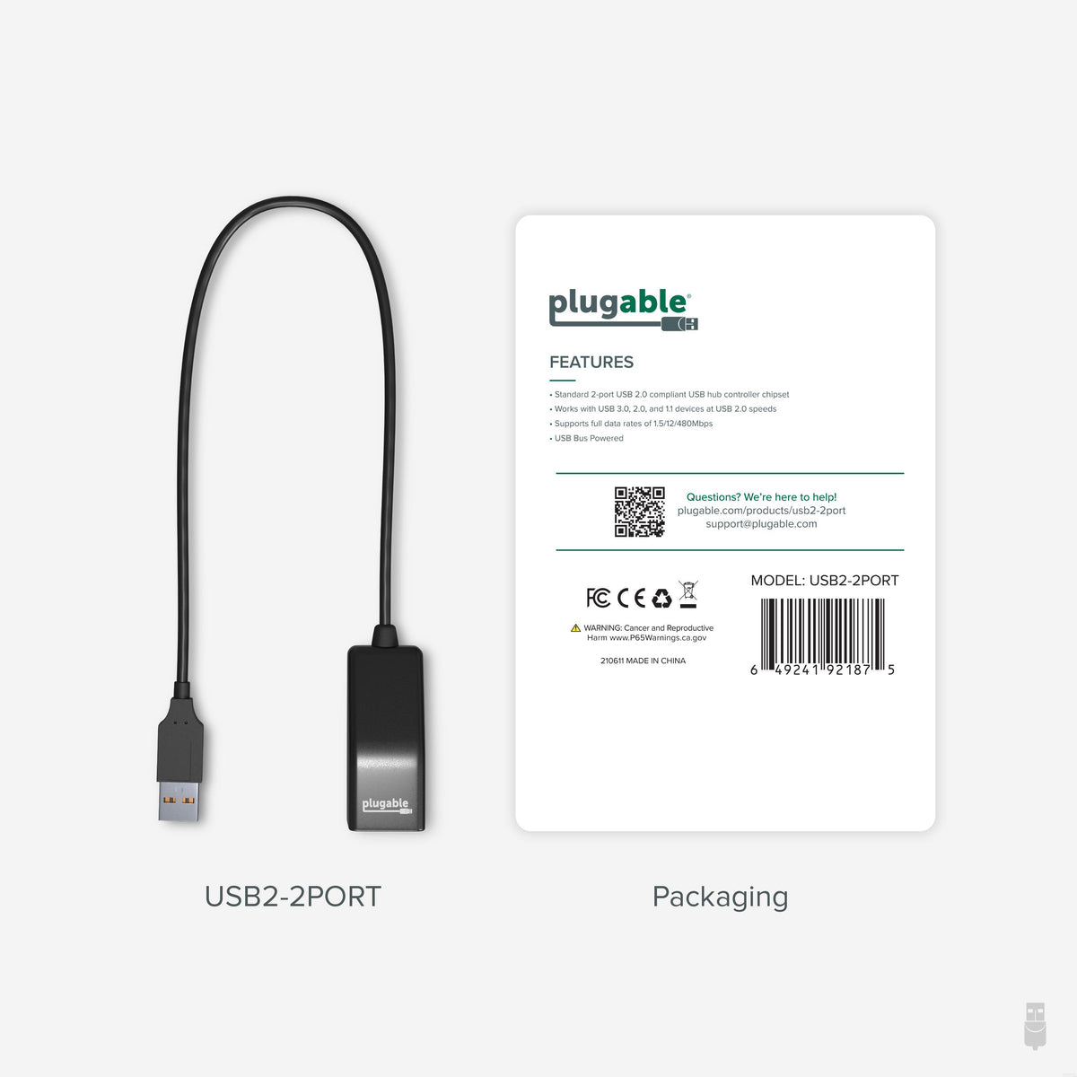 Plugable USB 2.0 2-Port Hub/Splitter ~ Plugable Technologies