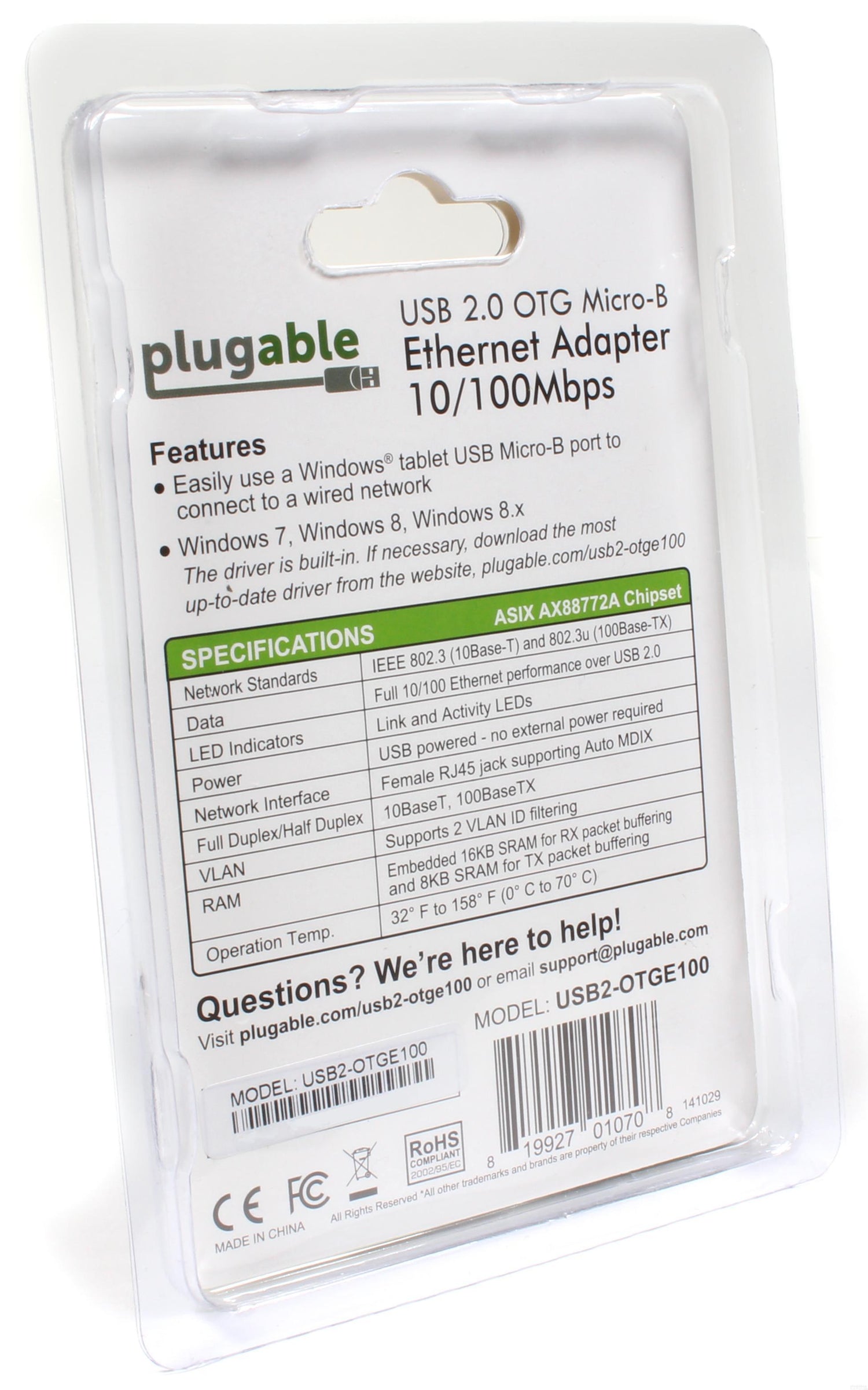Plugable USB 2.0 OTG Micro-B to 10/100 Ethernet Adapter ~ Plugable ...