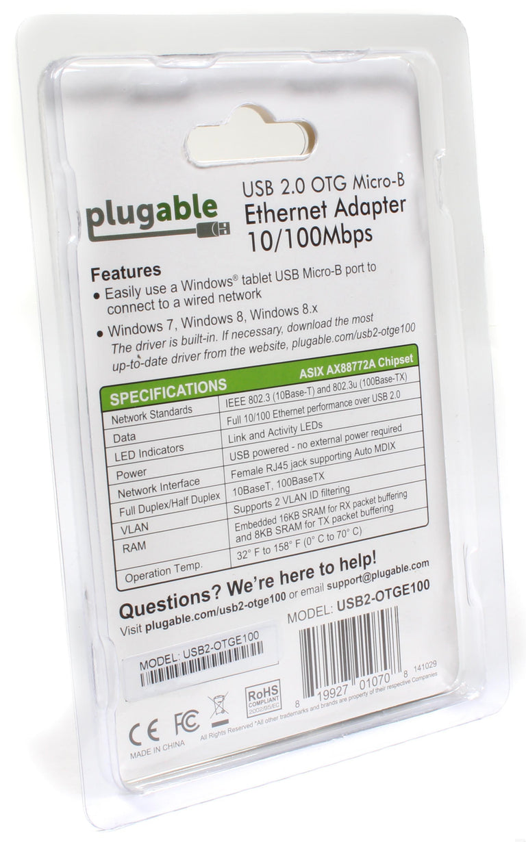Plugable USB 2.0 OTG Micro-B to 10/100 Ethernet Adapter ~ Plugable ...