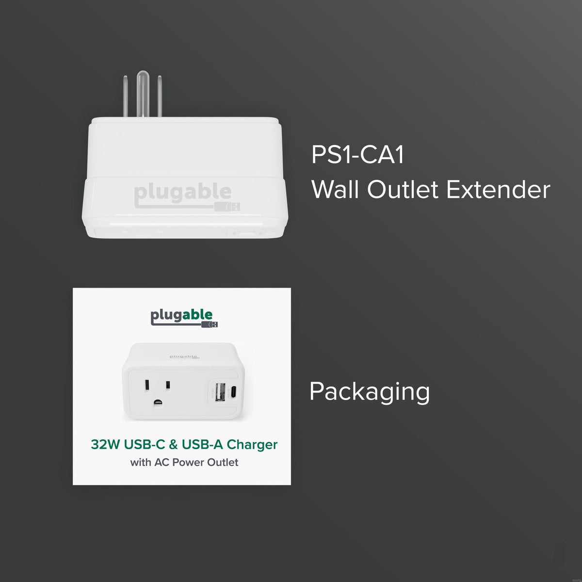 Plugable Outlet Extender with USB and USB-C Charger ~ Plugable Technologies