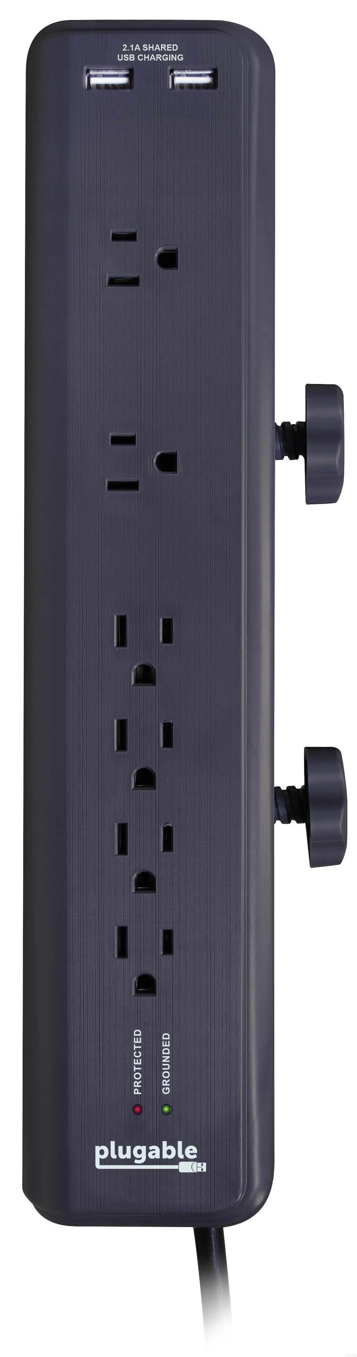 Plugable 6-Outlet Clamping Desk Mountable Power Strip With 2-Port USB ...