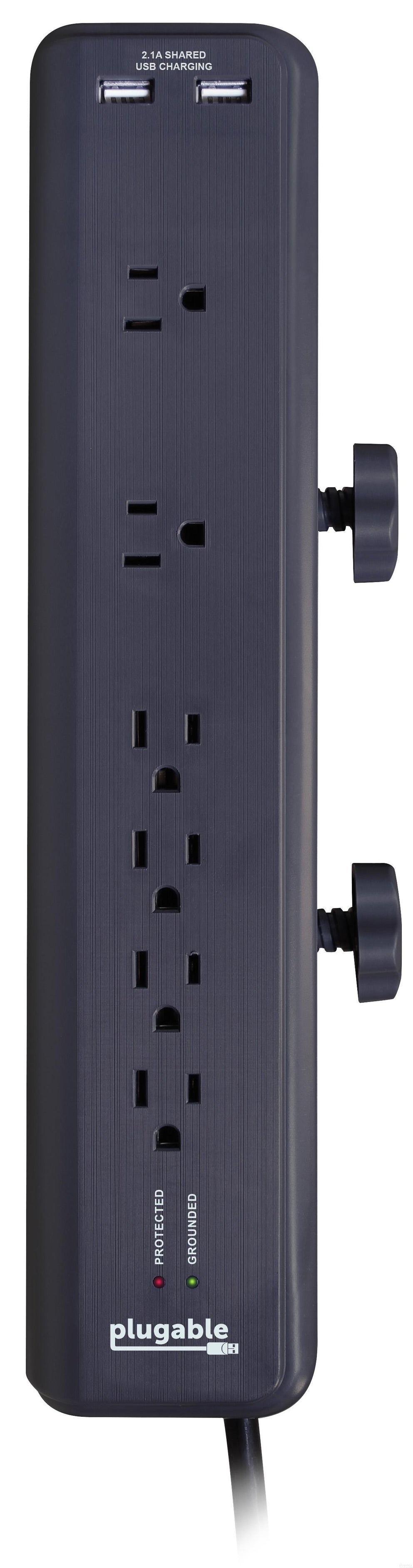 Plugable 6-Outlet Clamping Desk Mountable Power Strip With 2-Port USB ...